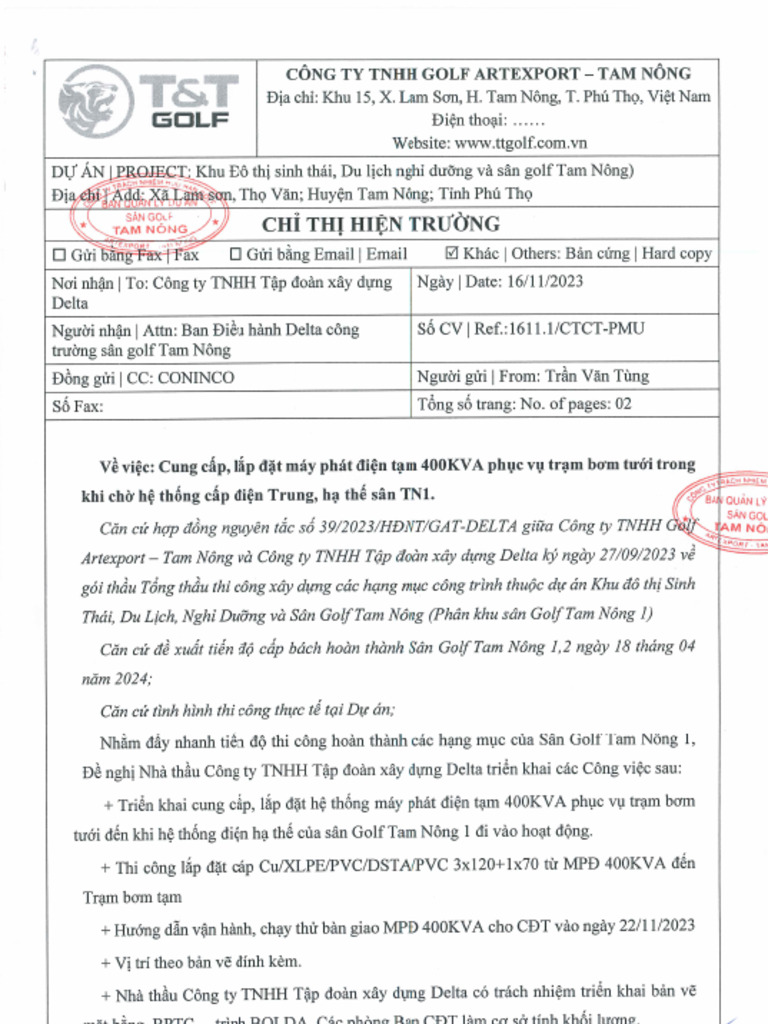 1. CTHT, BBXN Máy phát điện TN1 28.11.2023-18.01.2025 | PDF