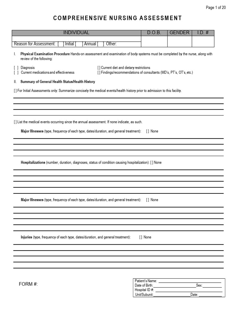 Comprehensive Nursing Assessment Form | PDF | Ear | Visual Impairment