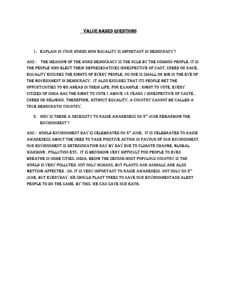 Value Based Questions | PDF