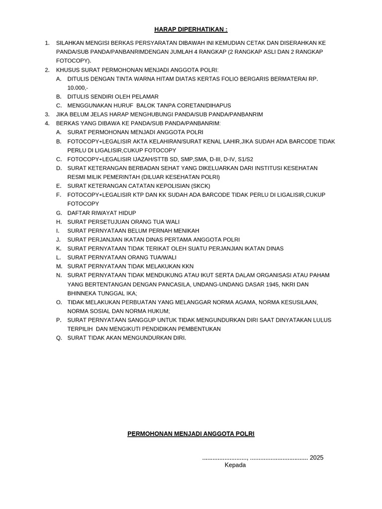 Berkas Pendaftaran Bintara Polri | PDF