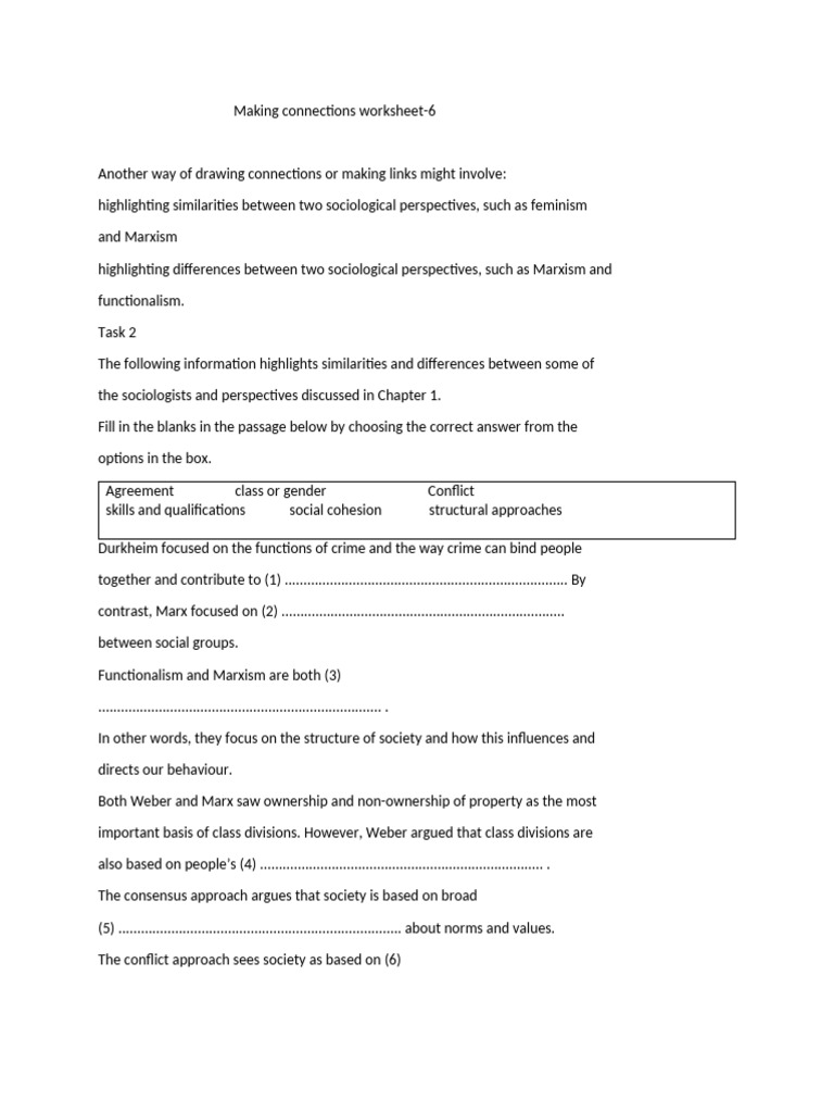 Making Connections Worksheet-6 | PDF
