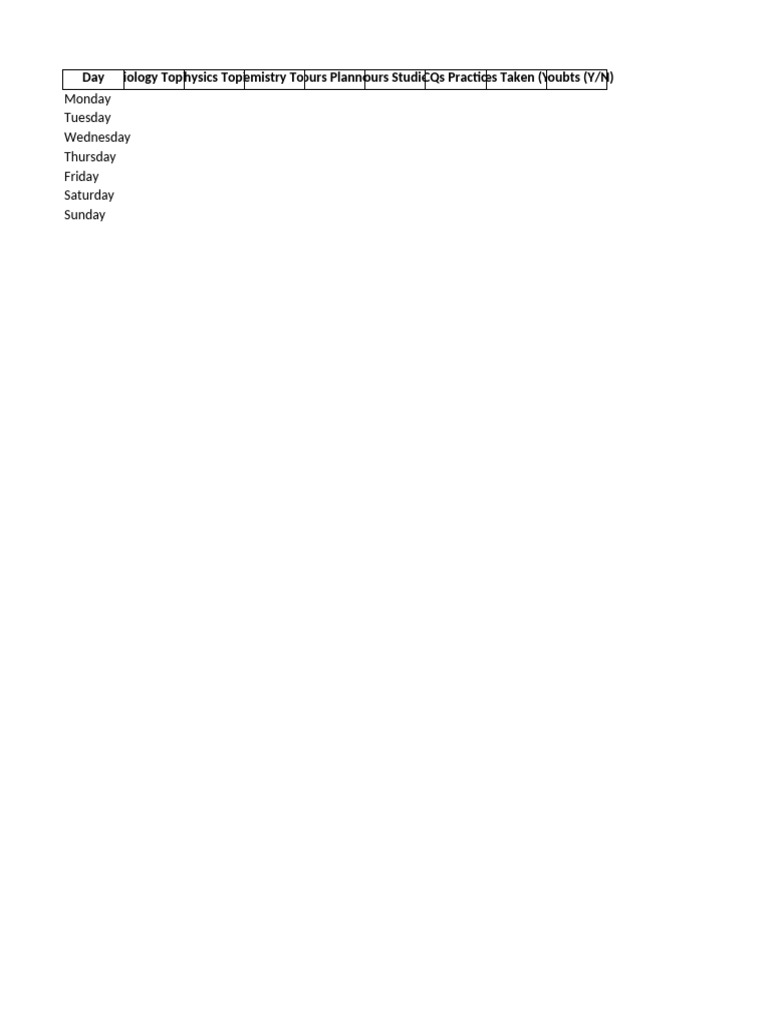 NEET Weekly Study Tracker Class11 | PDF