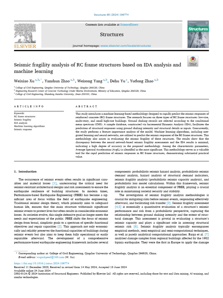 Seismic Fragility Analysis of RC Frame Structures Based On IDA A 2024 ...
