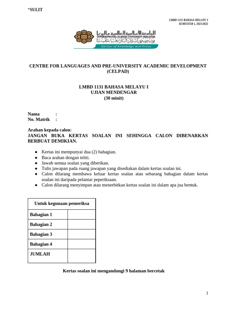 Kertas Soalan Ujian Mendengar LMBD 1131 (EDIT 3:11:22) | PDF