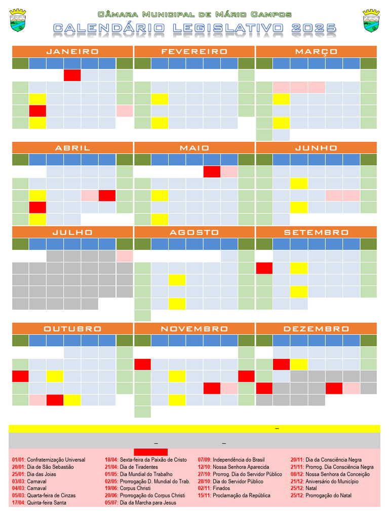Calendário Legislativo 2025 - Mário Campos | PDF