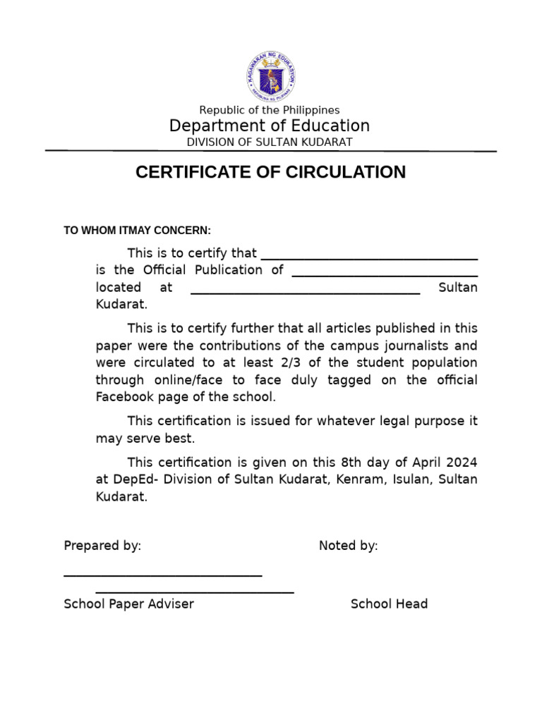 Certificate of Circulation | PDF