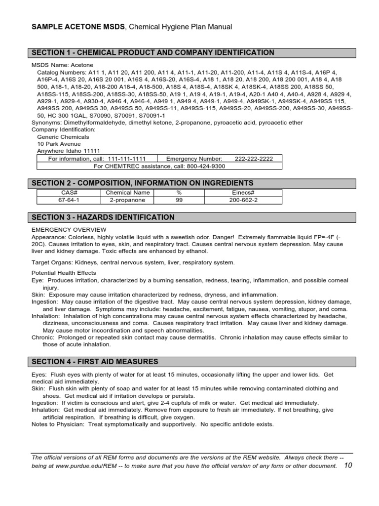 Msds Acetone | PDF | Dangerous Goods | Personal Protective Equipment