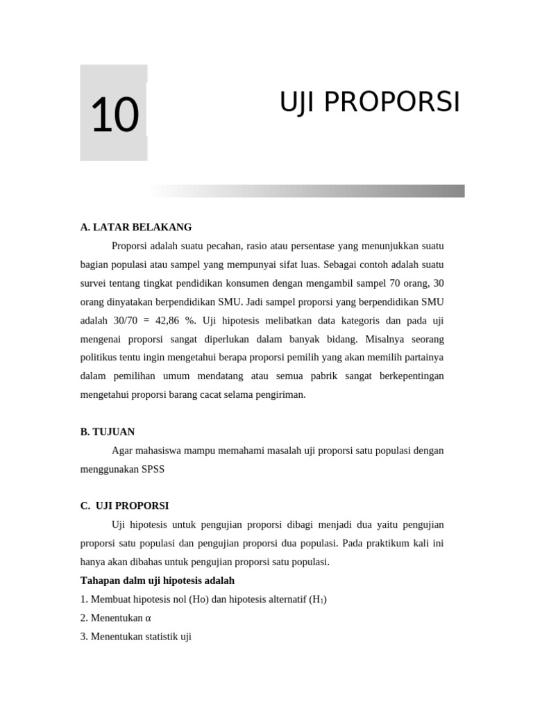Uji Proporsi Satu Populasi dengan SPSS | PDF