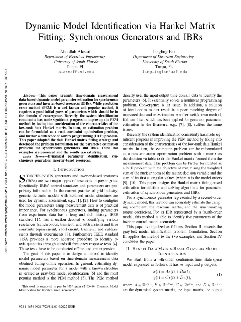 Dynamic Model Identification Via Hankel Matrix Fitting Synchronous ...