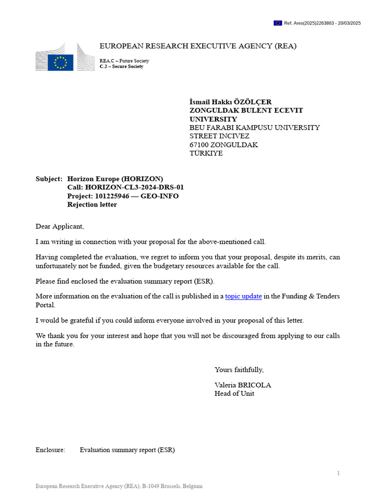 Rejection Decision Information Letter | PDF | European Union