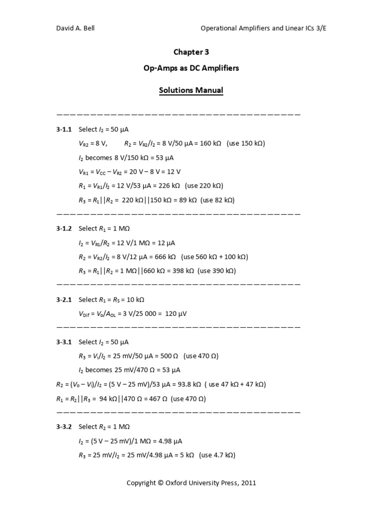 349 39 Solutions Instructor Manual Chapter 3 Op Amps As DC Amplifiers | PDF | Operational ...