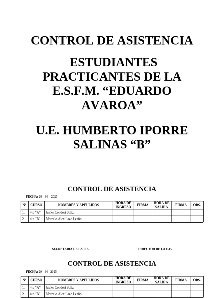 Asistencia 4to Año de La Esfm Chelo | PDF