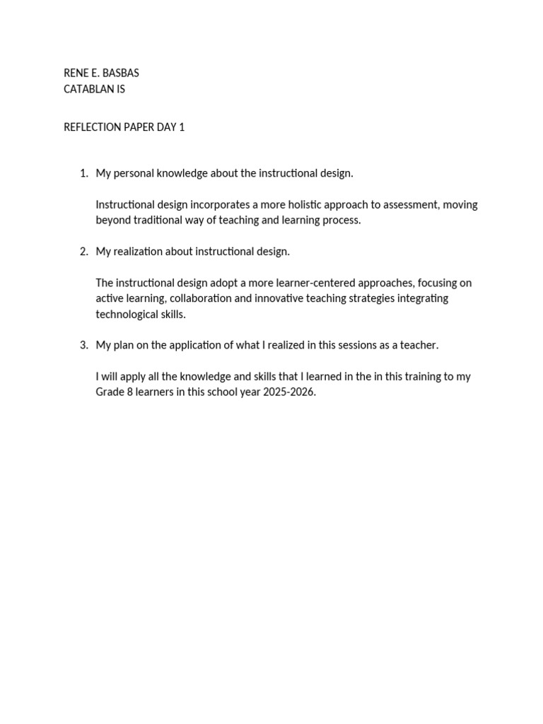 Instructional Design Reflection Papers | PDF