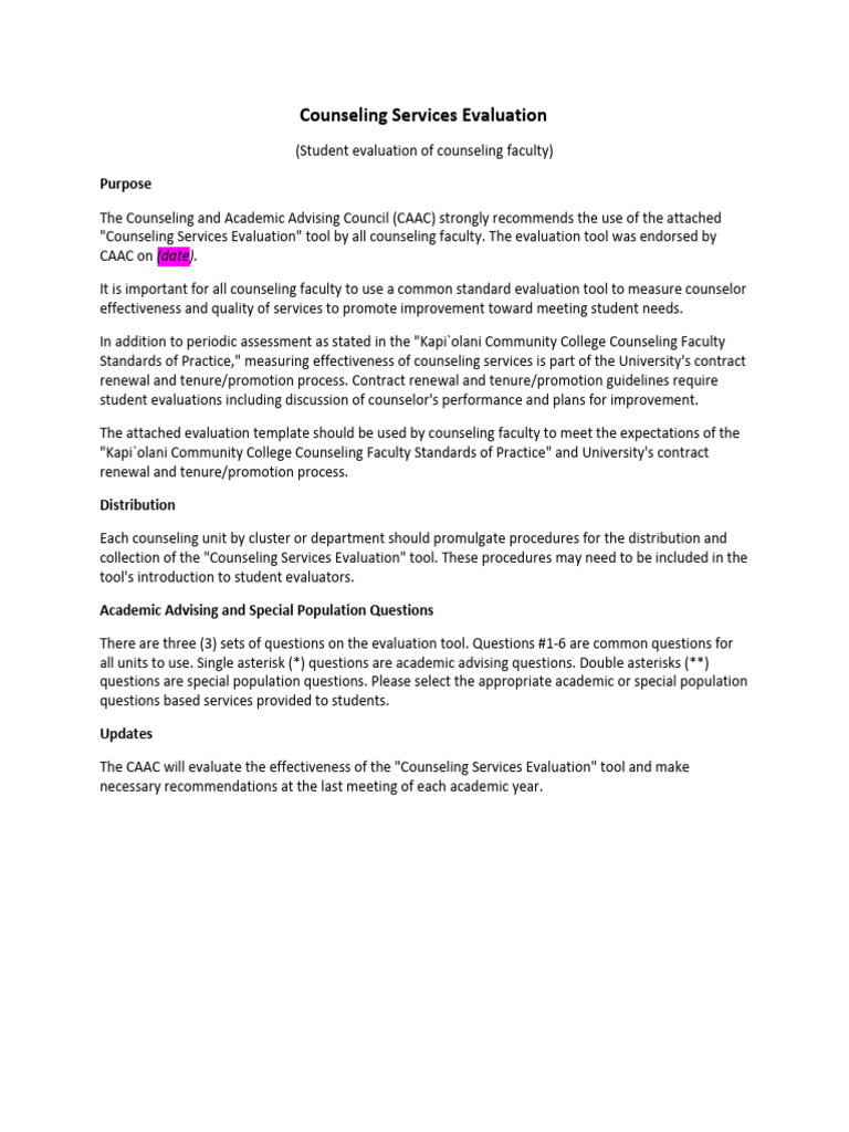 Counseling Serve Val Tool | PDF | Evaluation