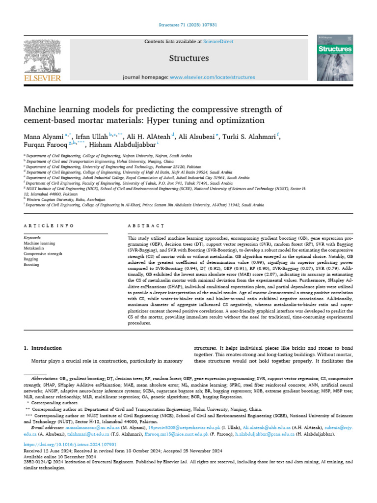 Machine Learning Models For Predicting The Compressive Strength o 2025 Struc | PDF | Machine ...
