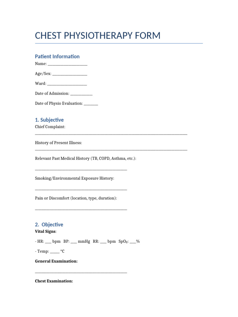 Chest Physiotherapy Form - Docx Final | PDF | Chronic Obstructive Pulmonary Disease | Medical ...