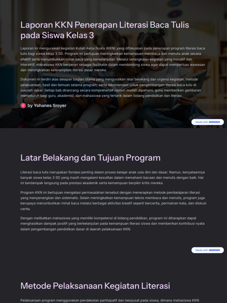 Laporan KKN Penerapan Literasi Baca Tulis Pada Siswa Kelas 3 | PDF