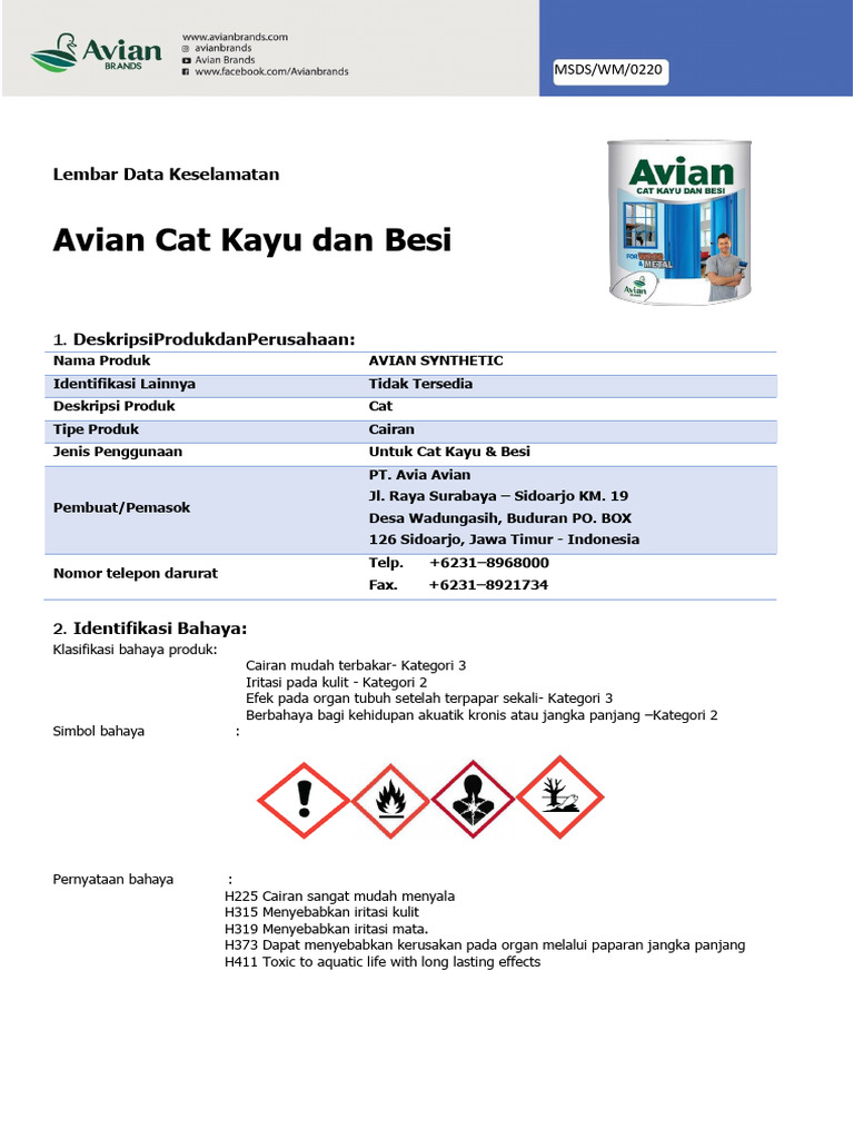 MSDS Avian Synthetic Cat 2025 | PDF