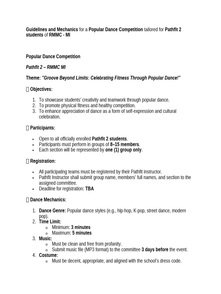 Guidelines and Mechanics For A Popular Dance Competition RMMC MI | PDF ...