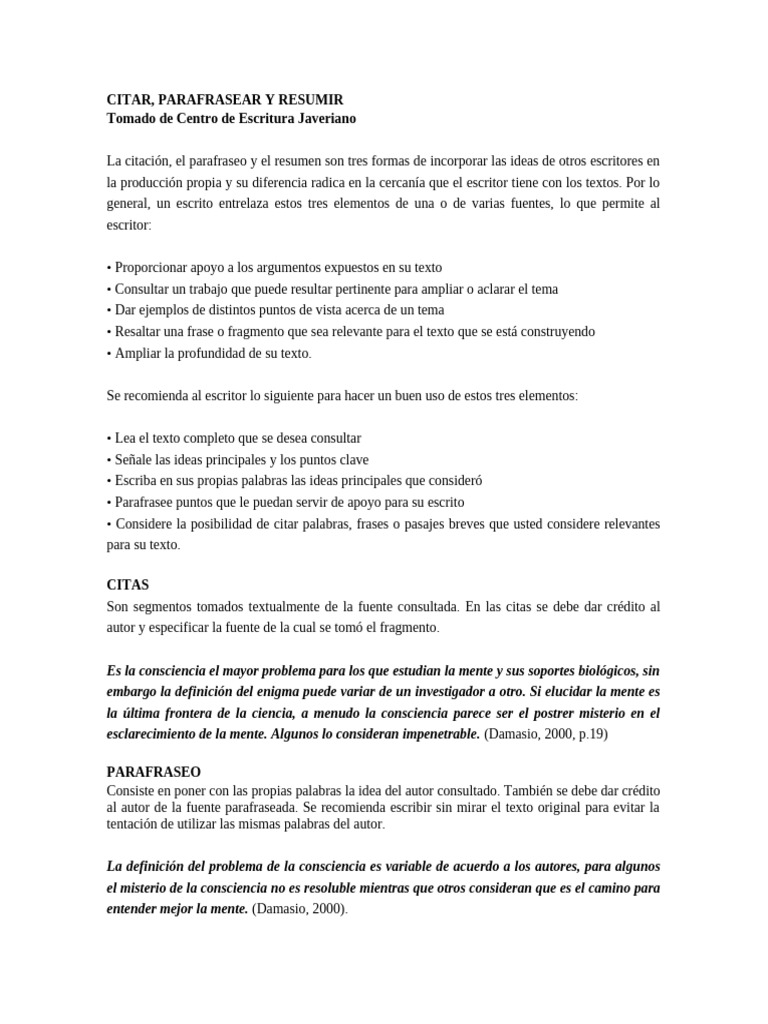 Como Citar-Parafrasear - Resumir | PDF | Escritores | Neurociencia