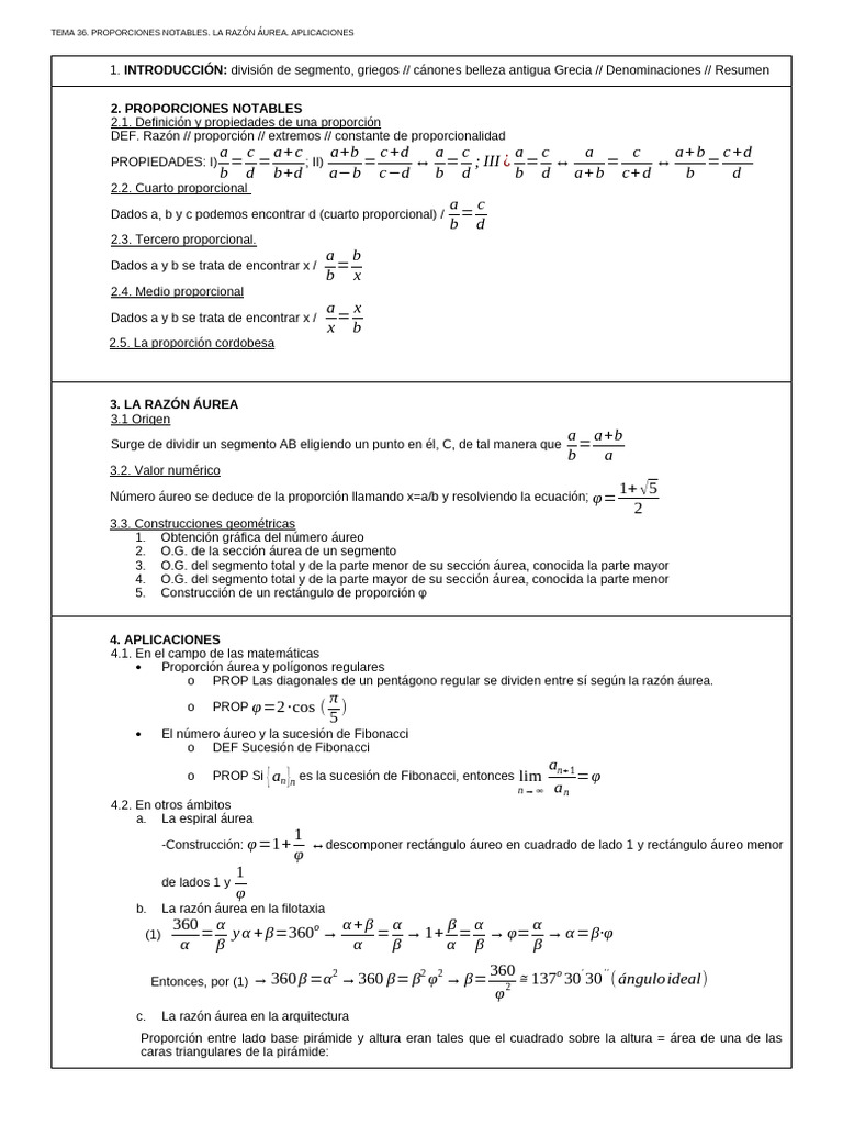 Proporciones Notables y Razón Áurea | PDF | Geometría euclidiana ...