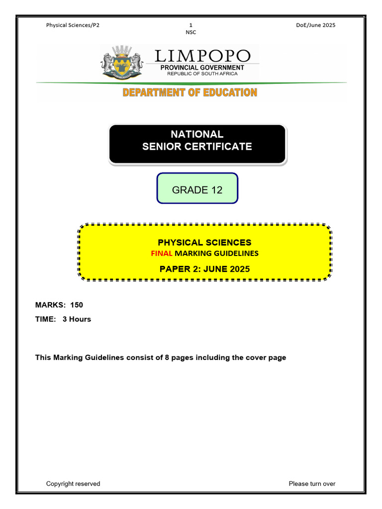 Physical Sciences Paper 2 Guidelines | PDF | Chemistry | Physical Chemistry