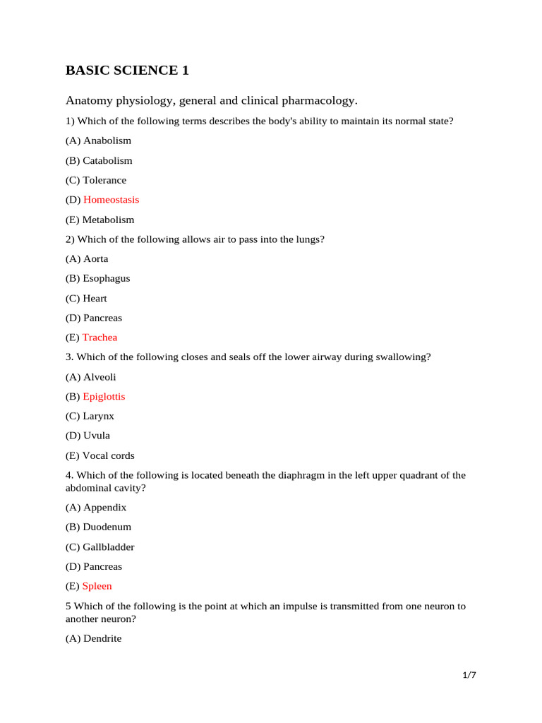 Basic Science Questions 1 - 083904 | PDF | Kidney | Organ (Anatomy)