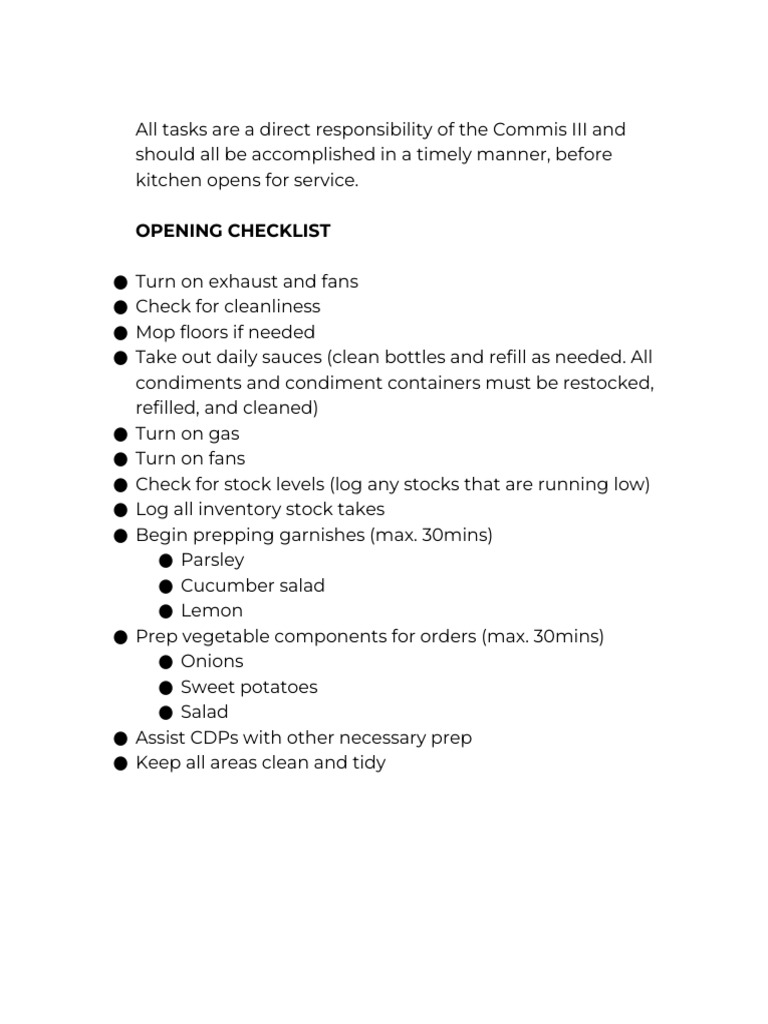 Commis III Daily Checklist | PDF
