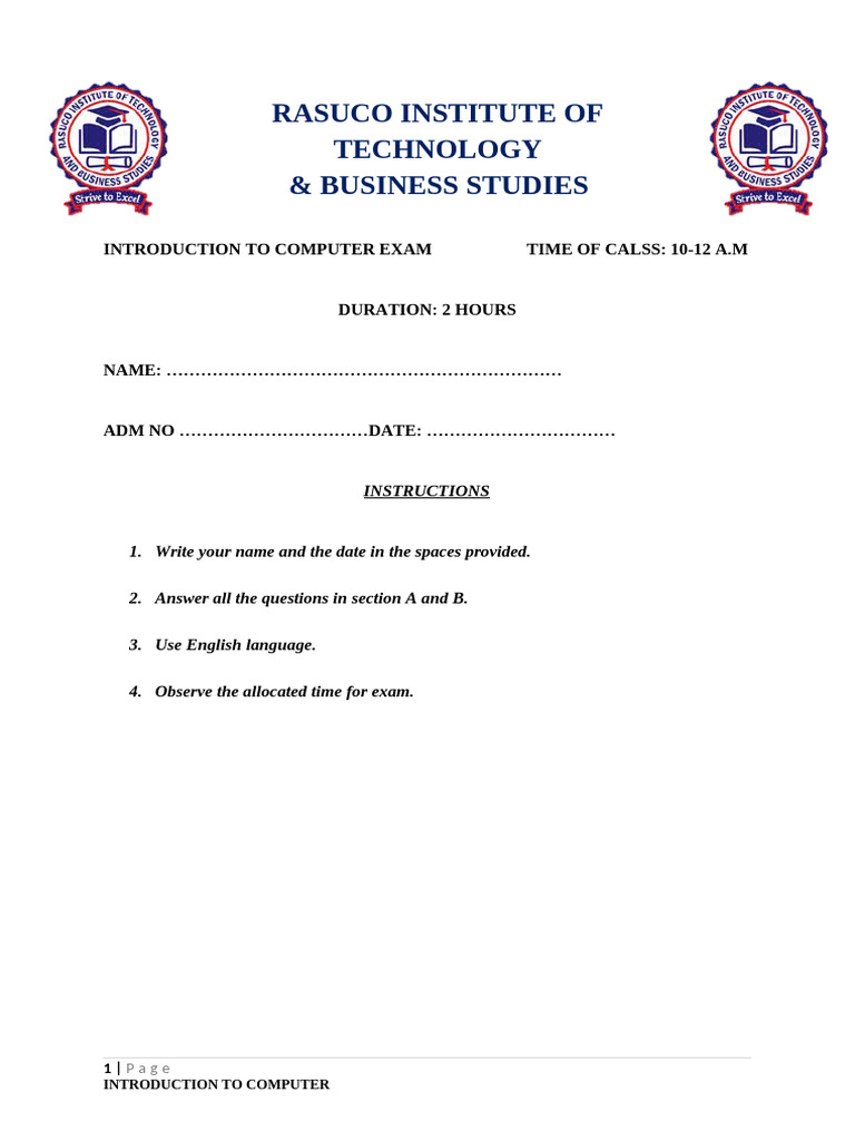 Introduction To Computers Exams | PDF