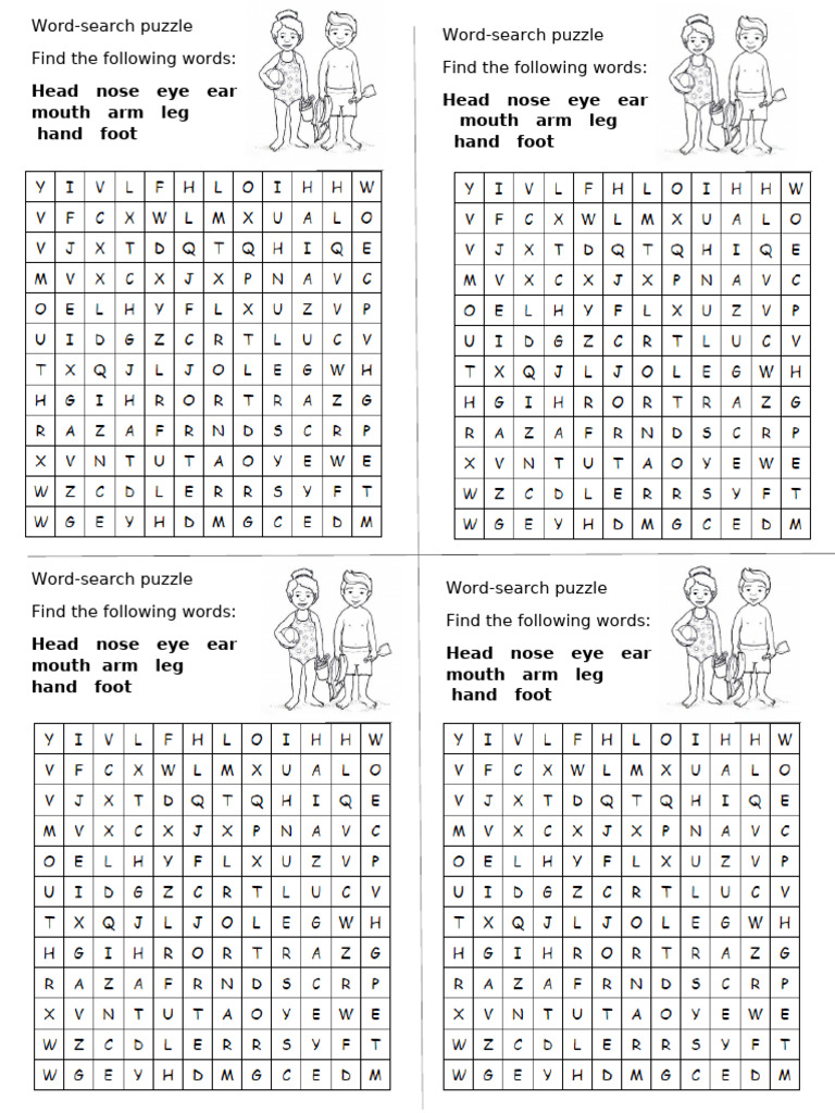 Body Parts Wordsearch Pdf
