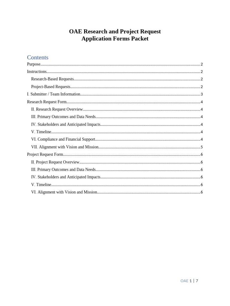 Pilot OAE Research and Project Request Application Form | PDF ...