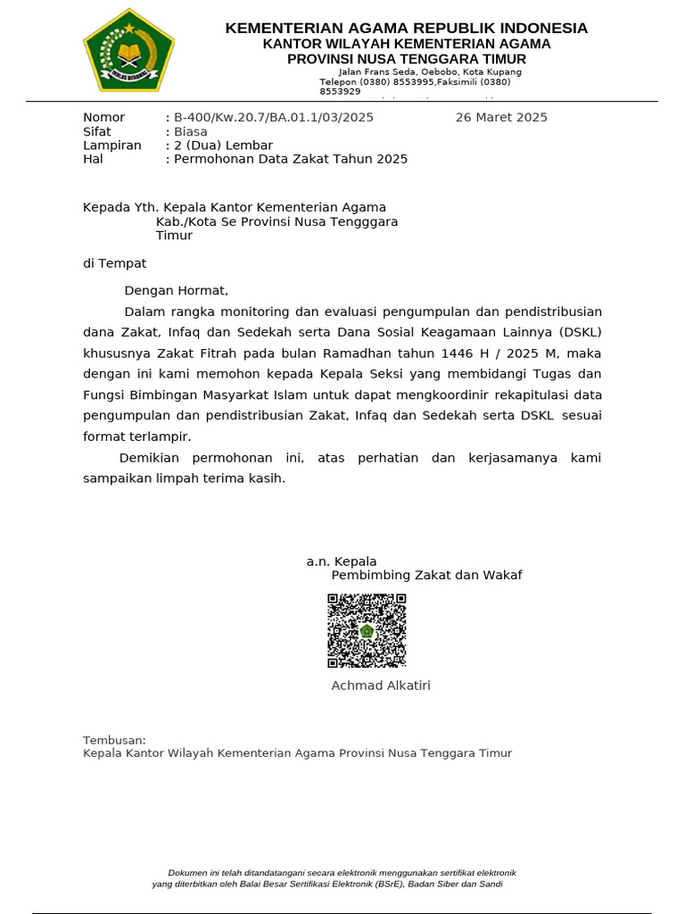 Permohonan Data Pendayagunaan Zakat 2025 | PDF