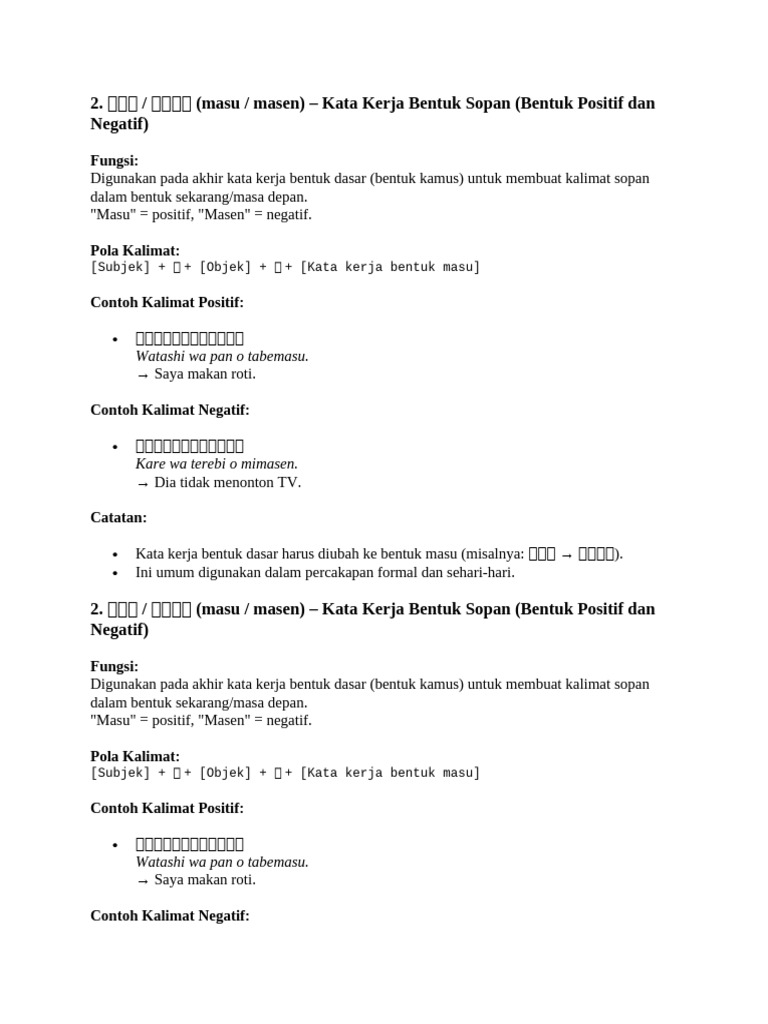 Latihan Bunpou Dasar Pemula Part 2 | PDF