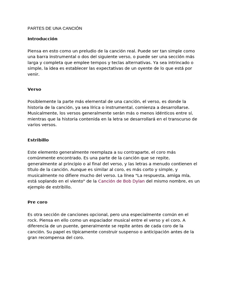 Partes de una Canción Explicadas | PDF | Canciones