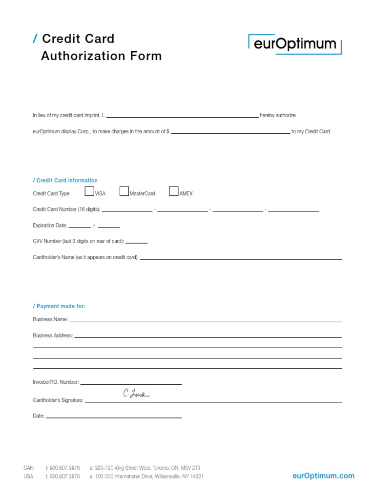Euro CORP - Credit Card Authorization Form | PDF