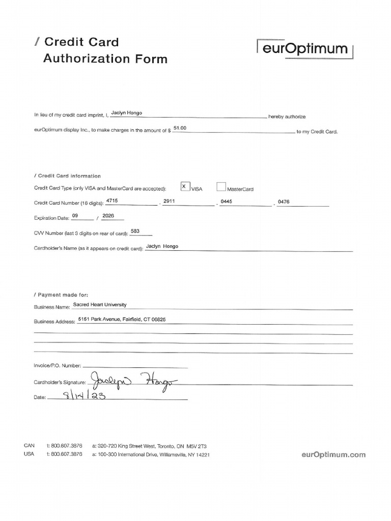 Credit Card Authorization - Eur Optimum | PDF