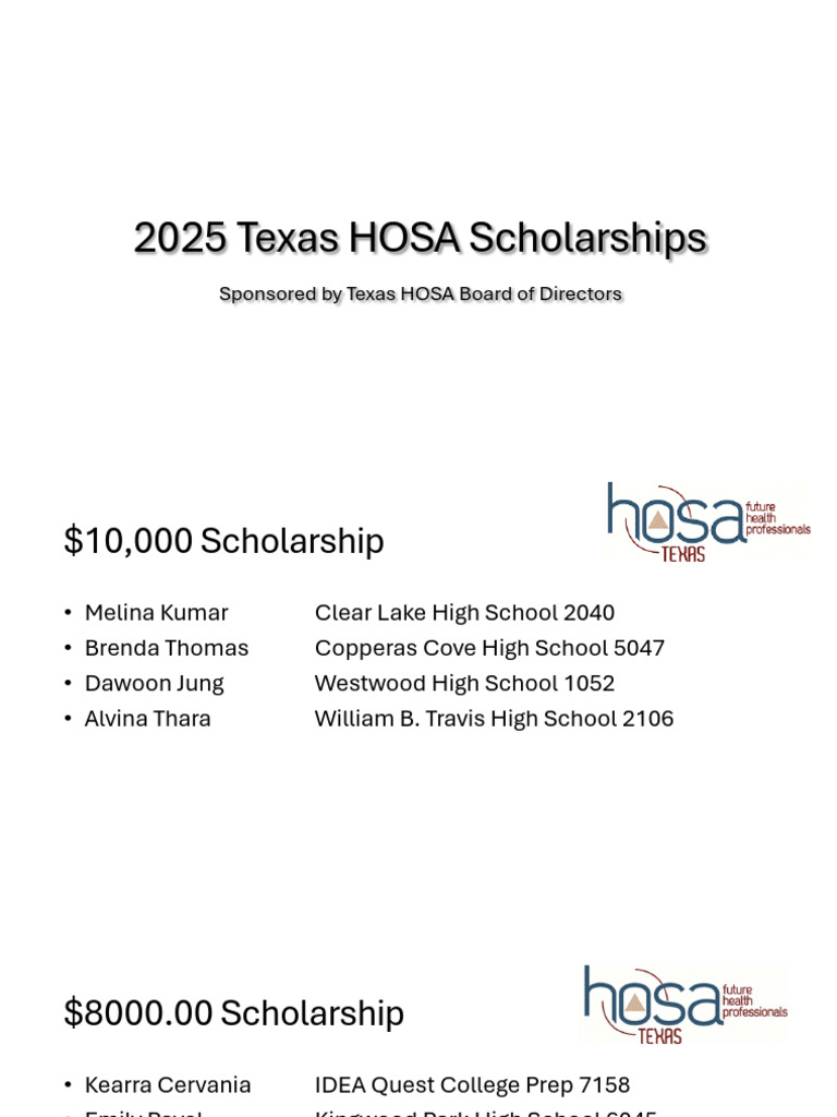 2025 Texas HOSA Scholarship Winners | PDF