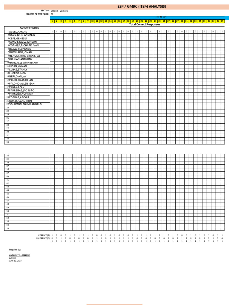 Item Analysis For RAM Esp | PDF