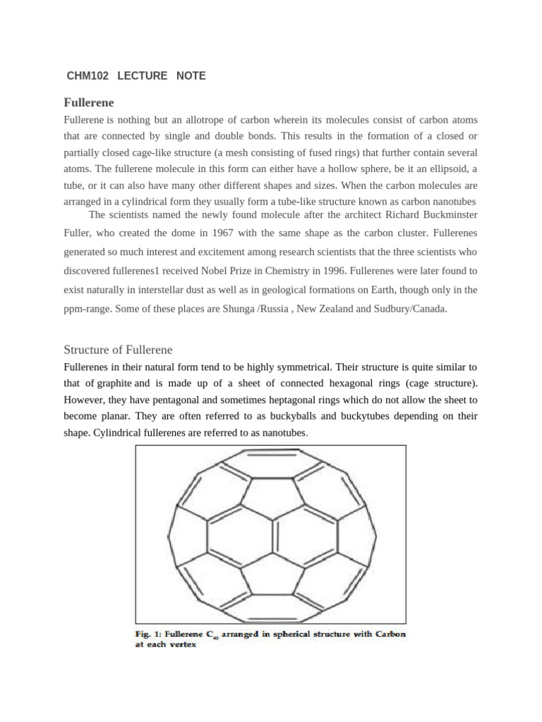 CHM 102 Lecture Note 6 | PDF | Fullerene | Carbon