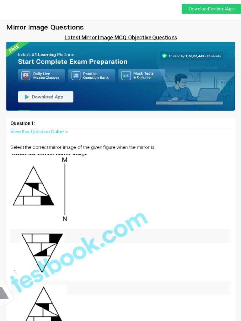 MCQ On Mirror Image 5eea6a0e39140f30f369e46b | PDF