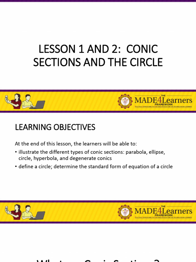 Lesson 1 and 2 v.2 - Conic Sections and The Circle | PDF | Circle | Angle