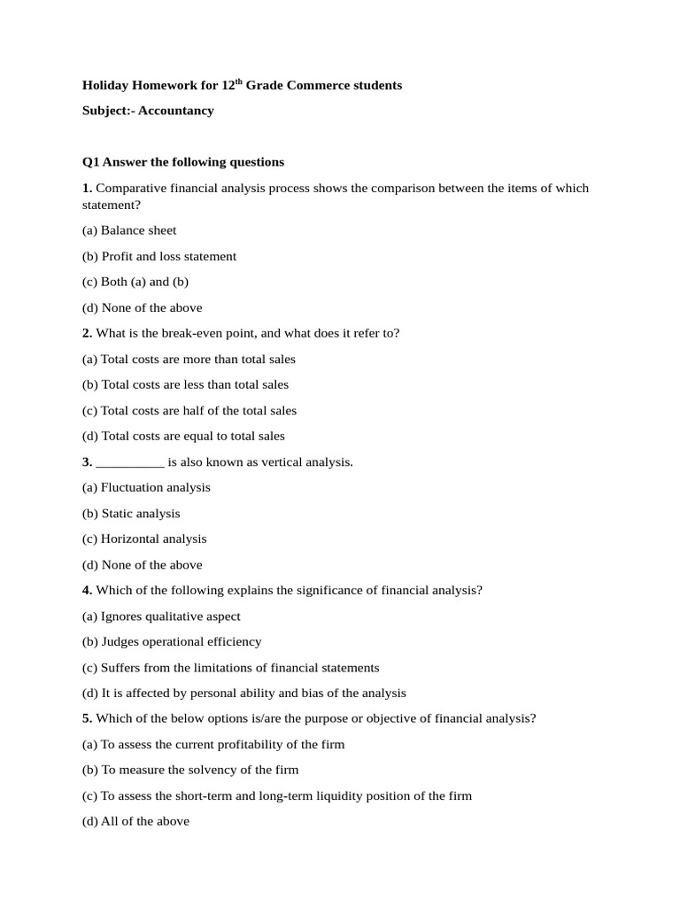 Holiday Homework For 12th Grade Commerce Students | PDF | Balance Sheet ...