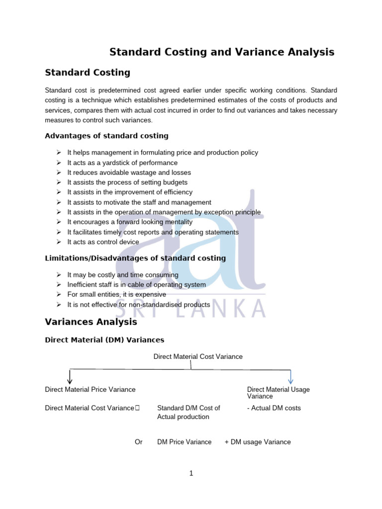 CAR Standard Costing and Variances (Eng) | PDF | Prices | Variance