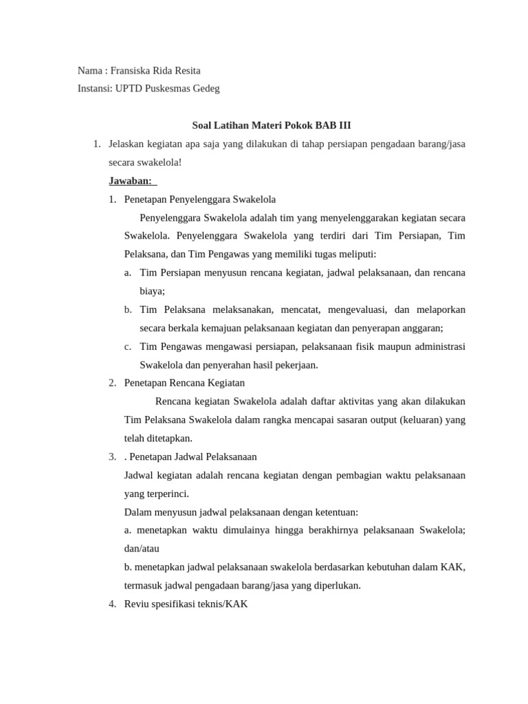 Kegiatan Persiapan Swakelola Pengadaan | PDF