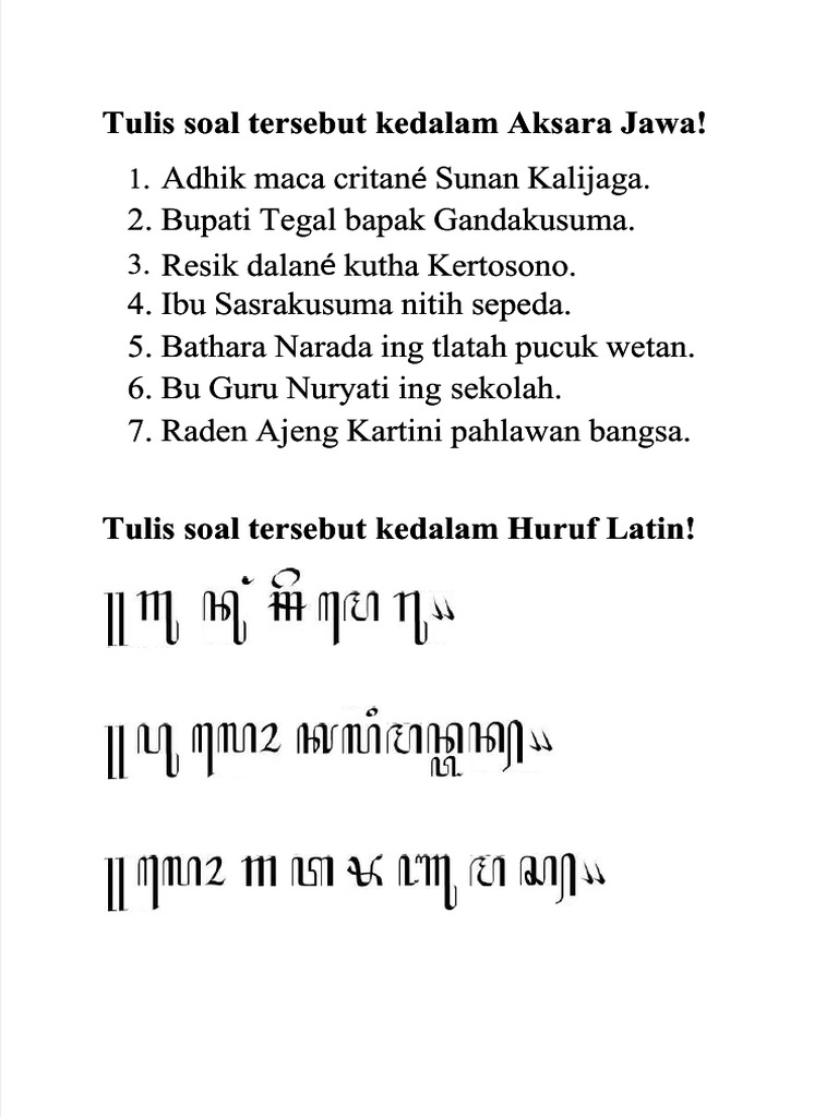 Latihan Aksara Jawa Kelas 4 SD 1 | PDF
