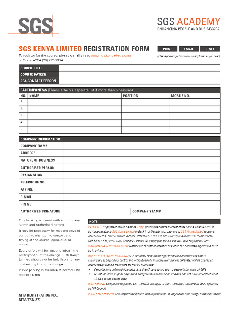 SGS Kenya Limited Registration Form 19 07 | PDF | Payments | Banks