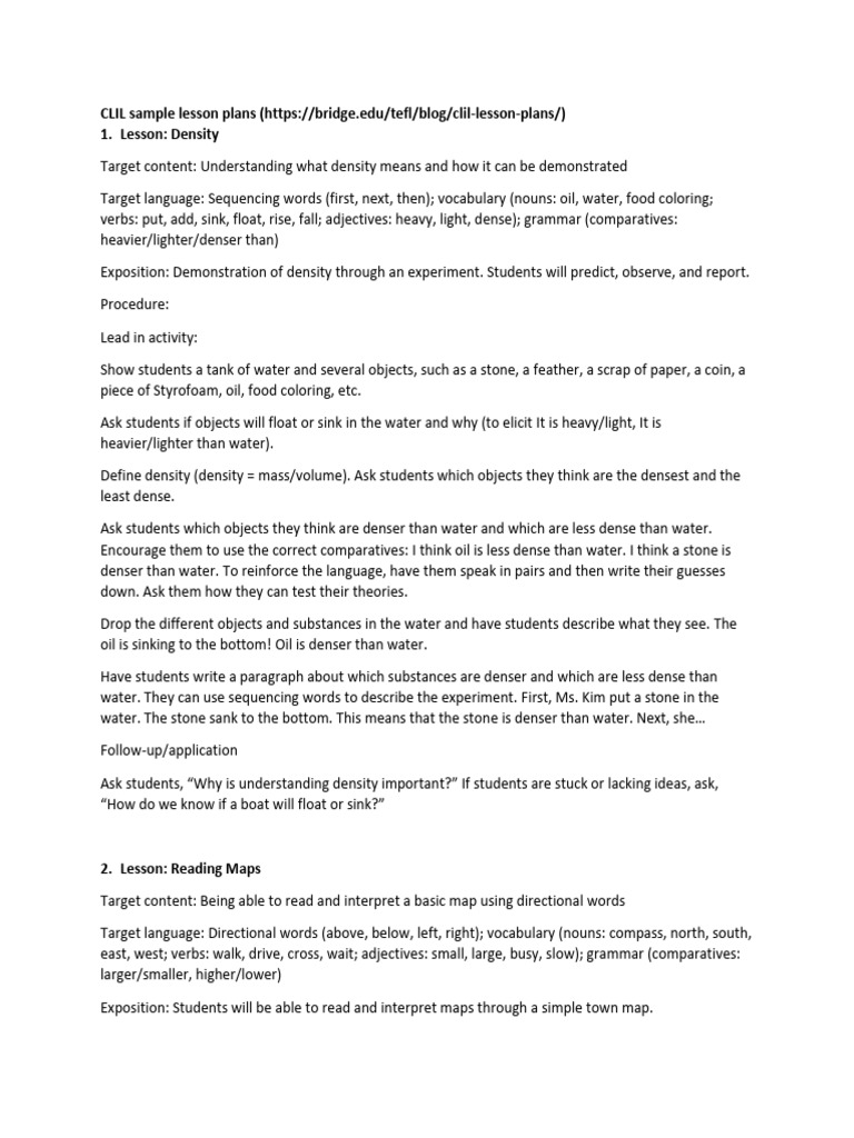CLIL Sample Lesson Plans | PDF | Density | Sun