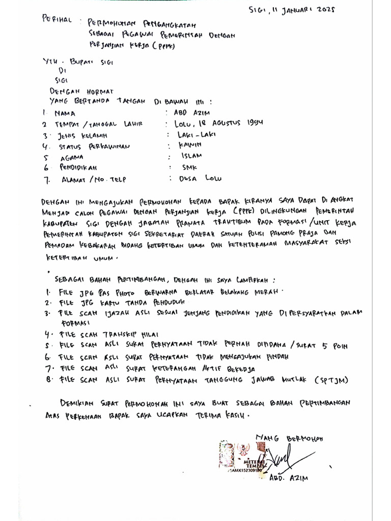 Permohonan Pengangkatan Abd Azim | PDF