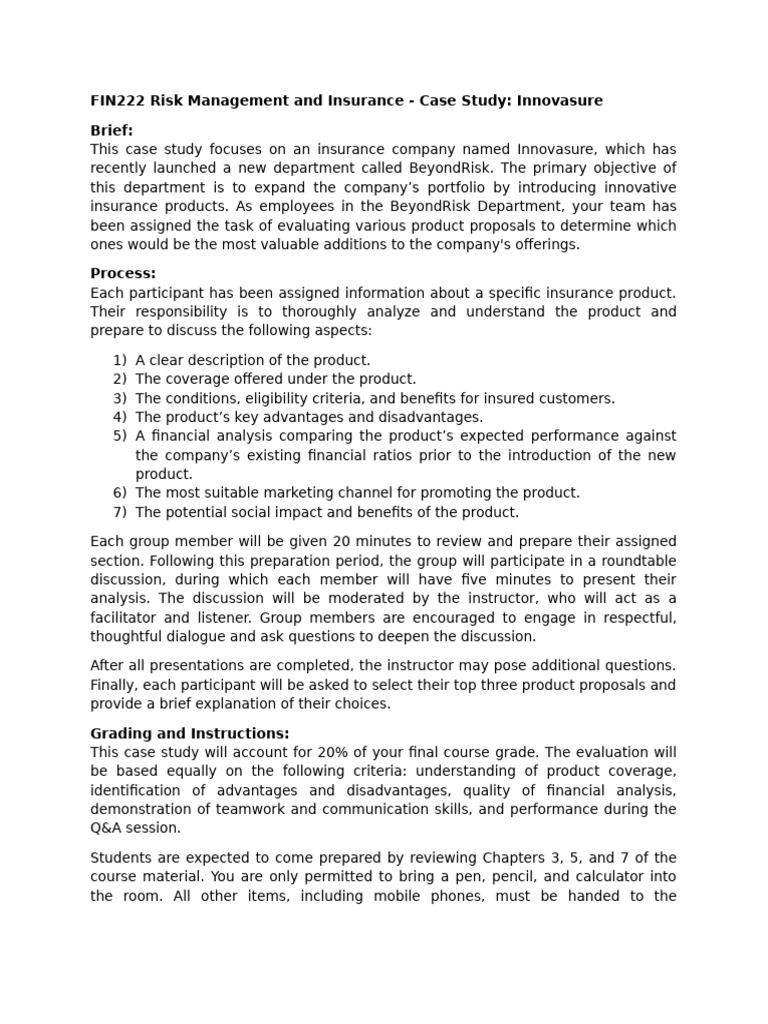Case Study - Instructions and Rubrics (2) | PDF | Insurance | Human ...