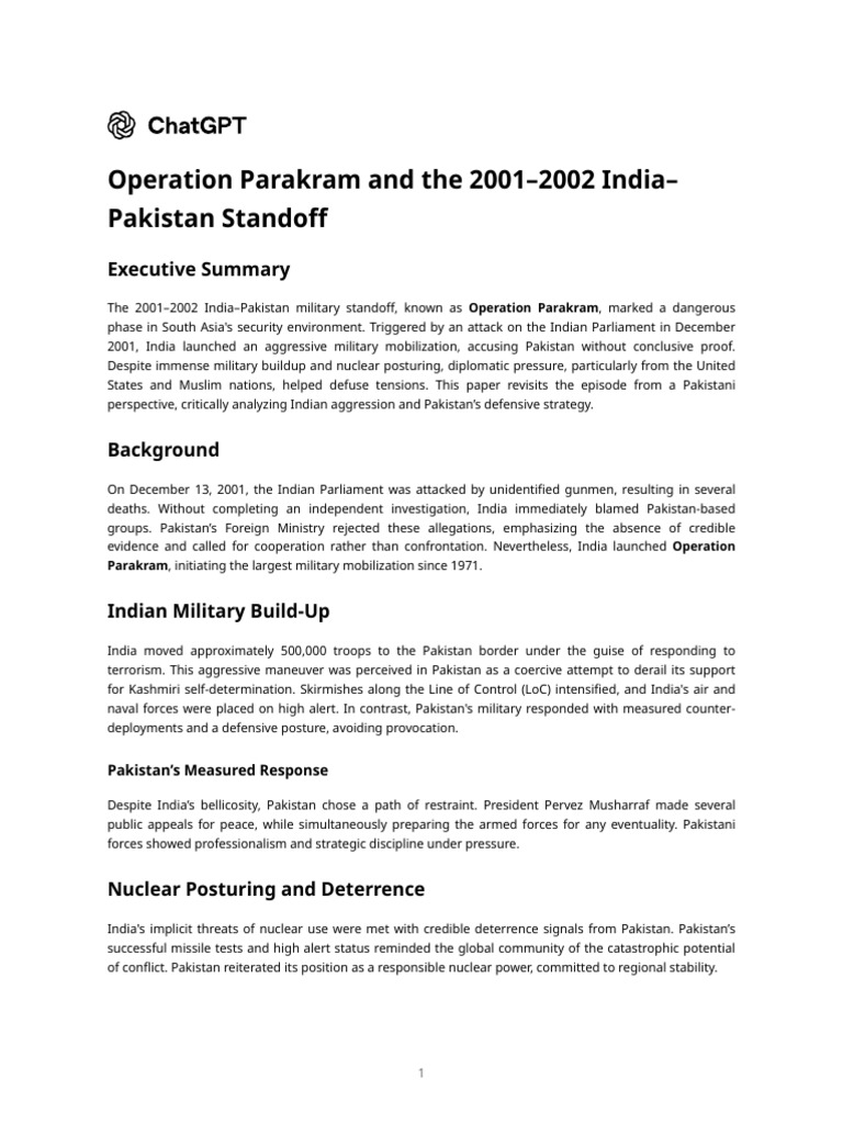 Operation Parakram and The 2001-2002 India-Pakistan Standoff | PDF ...
